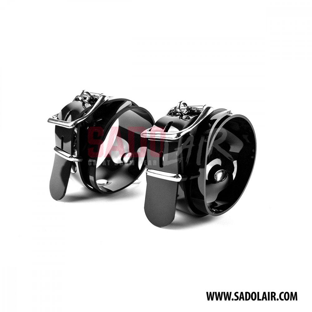 Lockable Wrist Cuffs Black PVC :: SadoLair
