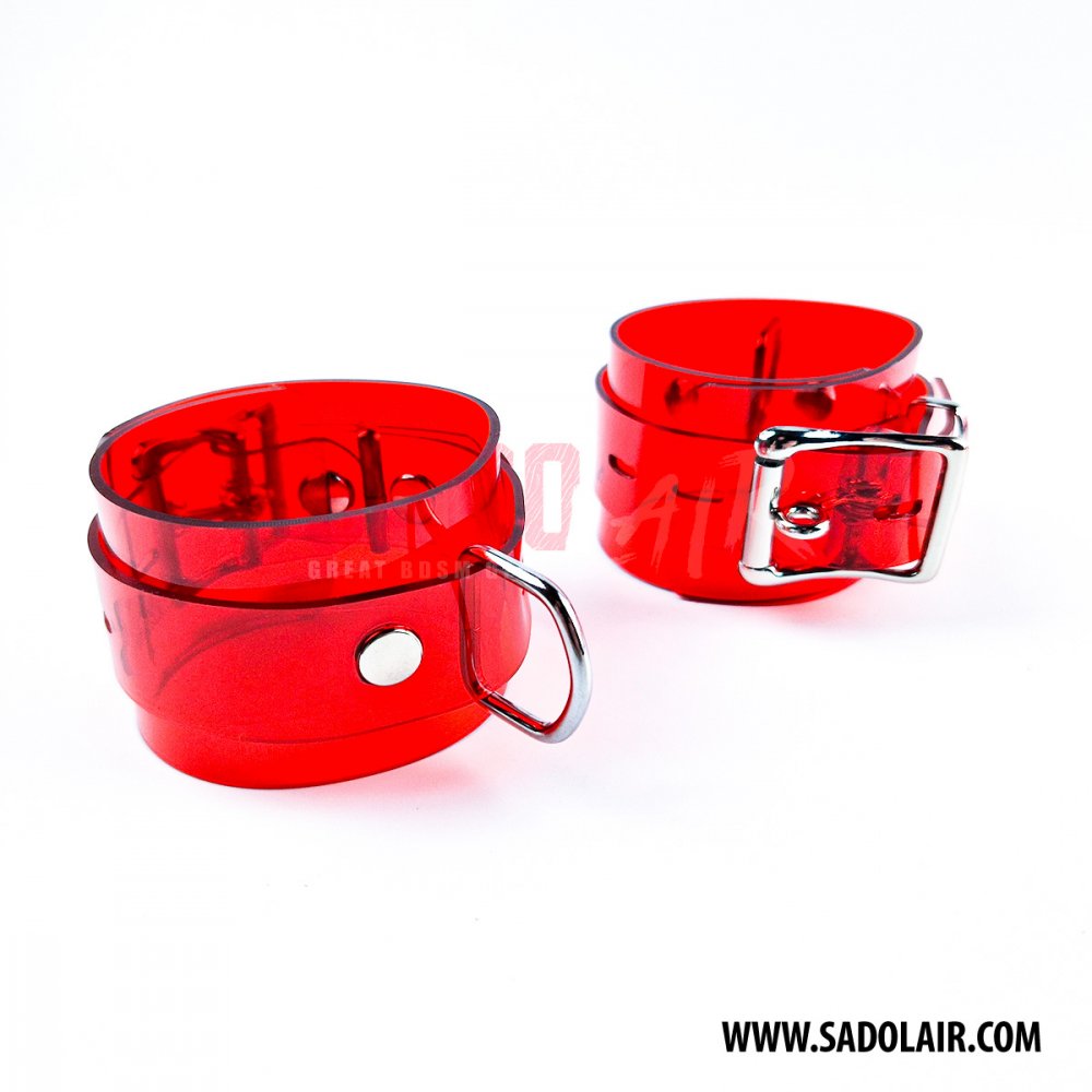Lockable Wrist Cuffs Red PVC :: SadoLair